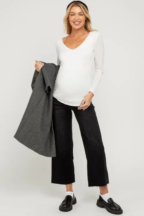PINKBLUSH Raw Hem Cropped Wide Leg Maternity Jeans