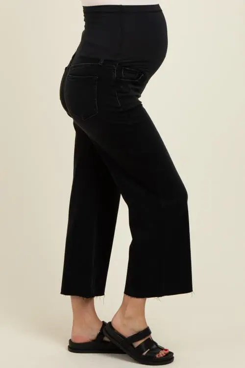 PINKBLUSH Raw Hem Cropped Wide Leg Maternity Jeans