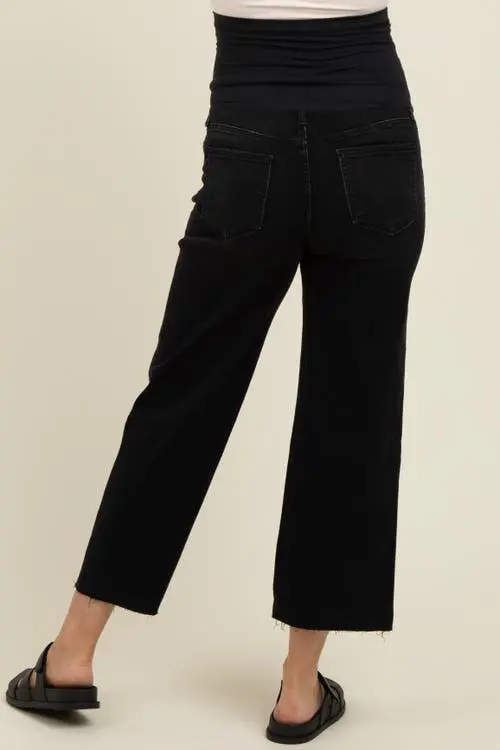 PINKBLUSH Raw Hem Cropped Wide Leg Maternity Jeans