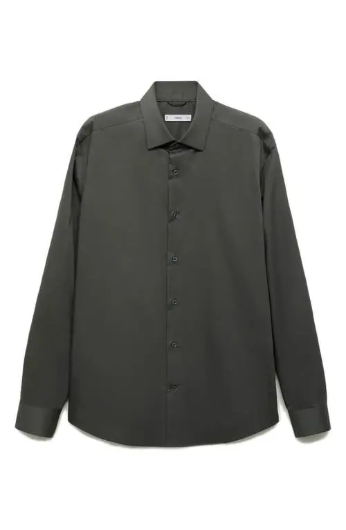 Mango Stretch Button-up Shirt - Khaki Green