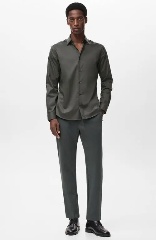 Mango Stretch Button-up Shirt - Khaki Green