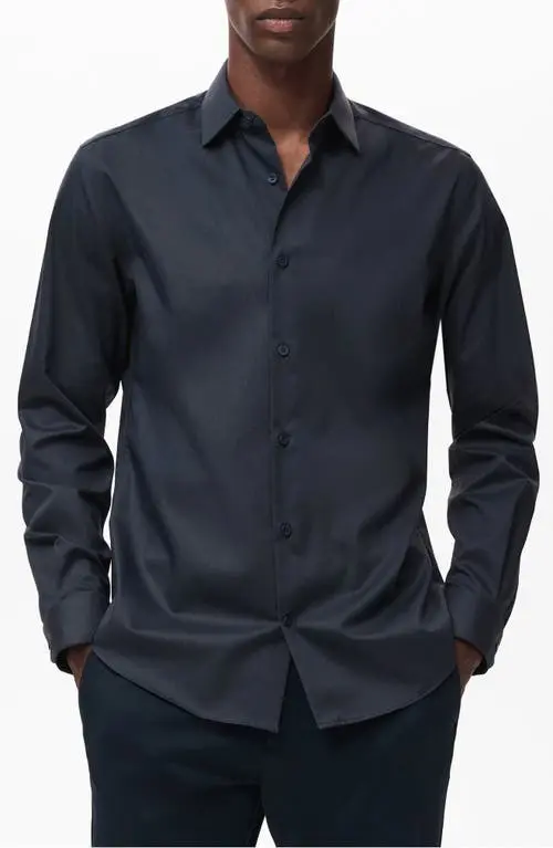 Mango Stretch Button-up Shirt - Navy