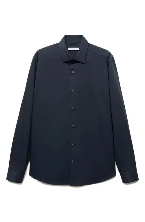 Mango Stretch Button-up Shirt - Navy