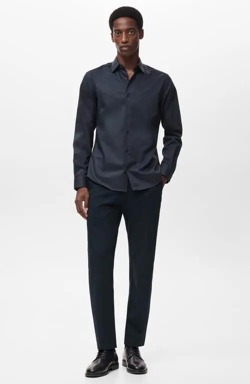Mango Stretch Button-up Shirt - Navy