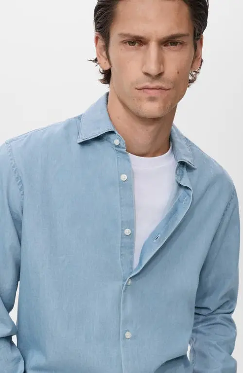 Mango Cotton Chambray Button-up Shirt - Light Blue