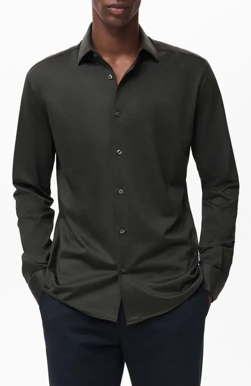 Mango Comfort Stretch Button-up Shirt - Dark Green
