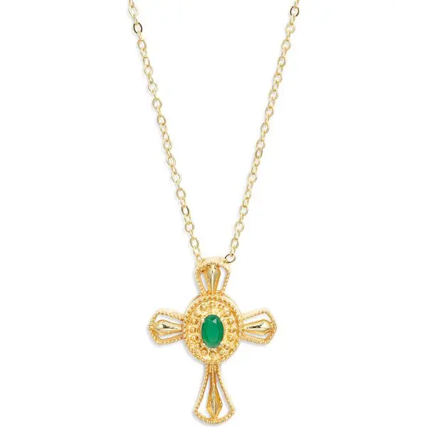 KIARA BY KI-ELE Carmel Emerald Cross Pendant Necklace - Gold