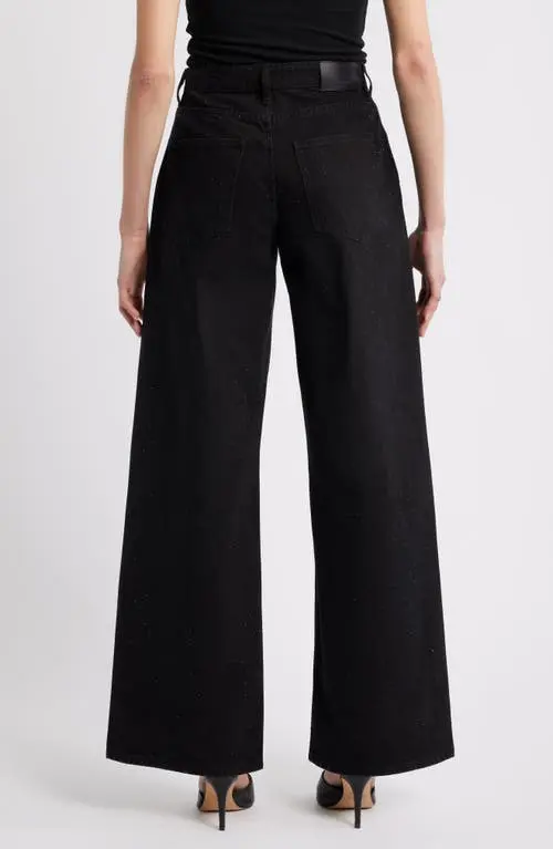 Mango Libra Embellished Wide Leg Jeans - Black Denim