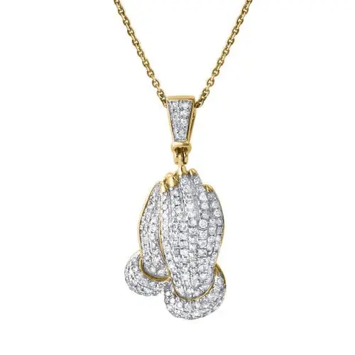 LUVMYJEWELRY 10k Gold 6.25 Ct. Diamond Prayer Hands Pendant - 10k Yellow Gold