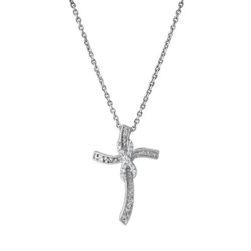 LUVMYJEWELRY Benedicta 10k Gold Diamond Cross Pendant - 10k White Gold