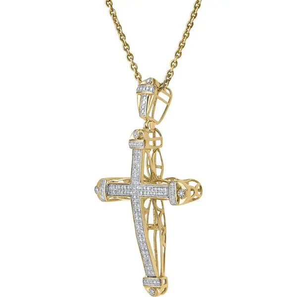 LUVMYJEWELRY 10k Gold 0.50 Ct Diamond Cross Pendant - 10k Yellow Gold