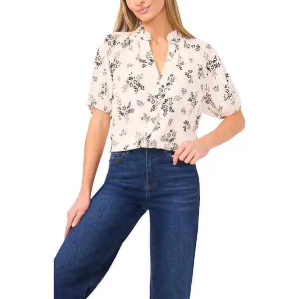 CECE DUPRAZ Floral Ruffle V-neck Georgette Top