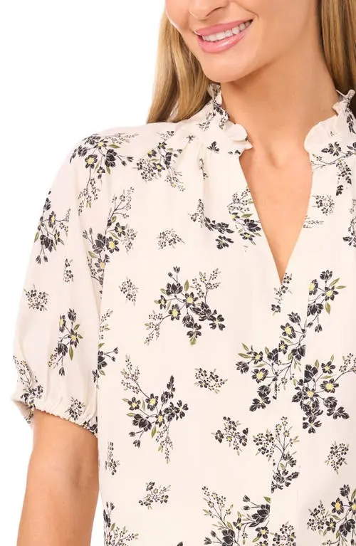 CECE DUPRAZ Floral Ruffle V-neck Georgette Top