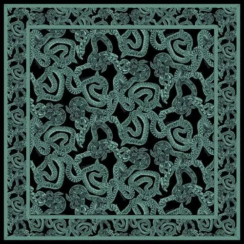 MONZLAPUR Silk Serpent Noir Scarf - Forest Green