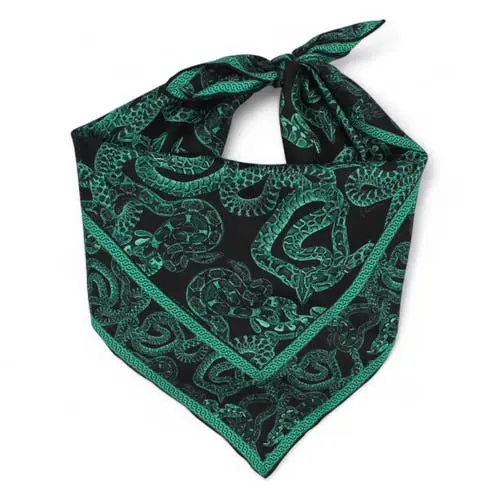 MONZLAPUR Silk Serpent Noir Scarf - Forest Green