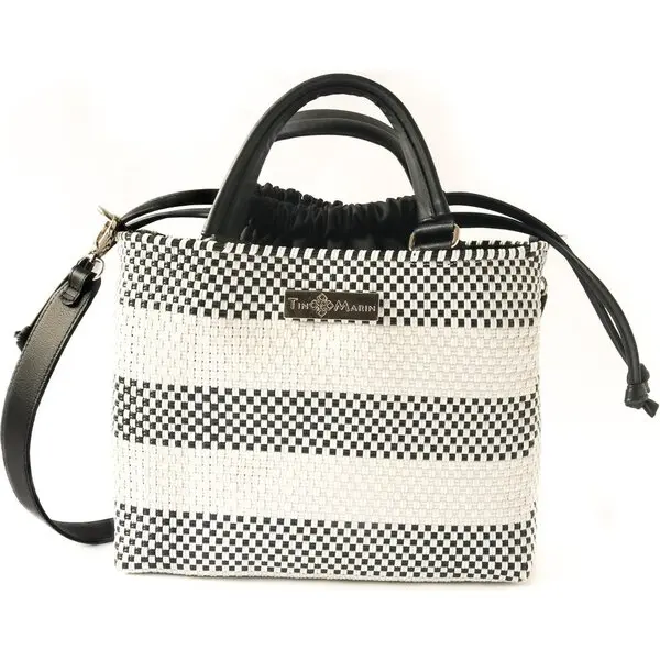 TIN MARIN Medium Woven Crossbody Drawstring Bag - Black