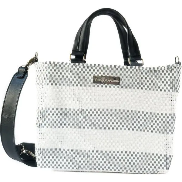 TIN MARIN Medium Woven Crossbody Drawstring Bag - Grey