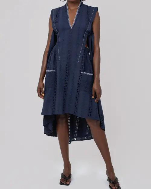 HAVELI Seya Schiffli Dress - Navy