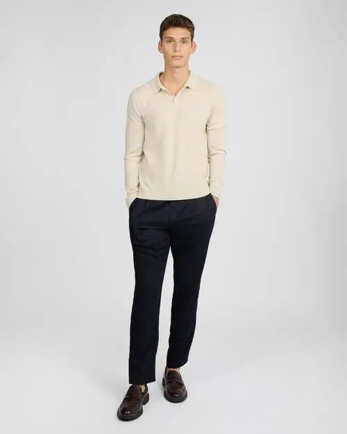Onia Extra Fine Merino Wool Long Sleeve Polo - Stone Melange