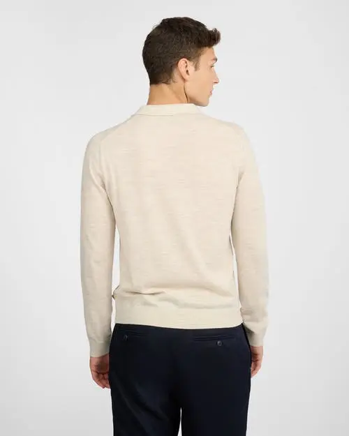 Onia Extra Fine Merino Wool Long Sleeve Polo - Stone Melange
