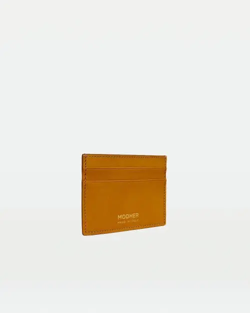 MODHER Credit Card Slip In Vegetable Tanned Leather - Yellow Malto