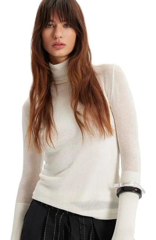 THEO THE LABEL Nomia Sheer Knit Sleeveless Turtleneck - Ivory