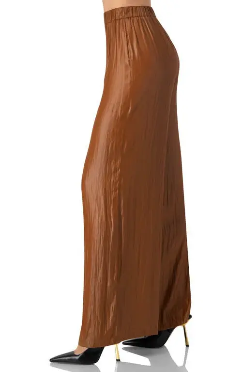 IVONNE Satin Wide-leg Trousers - Brown