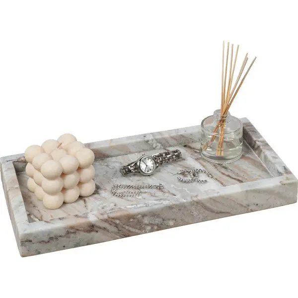 HAPPIMESS Luxe Stone Classic Minimalist Rectangular Marble Bathroom Countertop Tray - Beige Marble