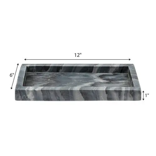 HAPPIMESS Luxe Stone Classic Minimalist Rectangular Marble Bathroom Countertop Tray - Black Marble