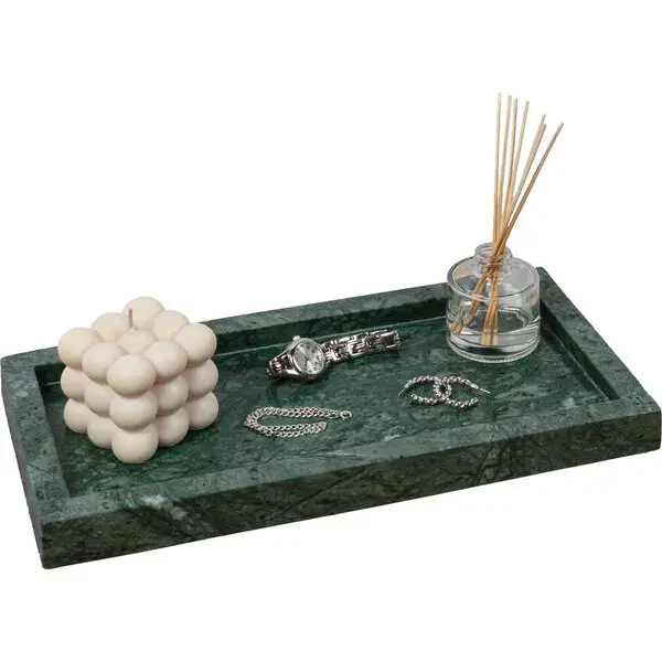 HAPPIMESS Luxe Stone Classic Minimalist Rectangular Marble Bathroom Countertop Tray - Green Marble