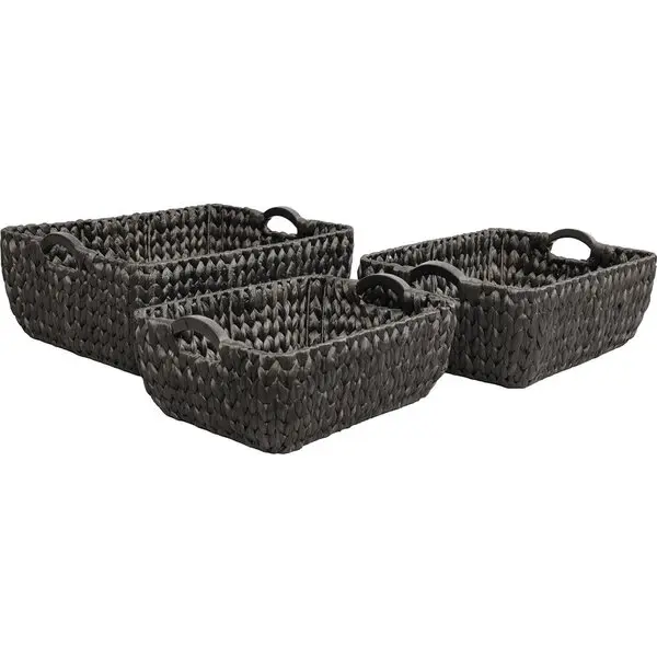 HAPPIMESS Astor Handwoven Water Hyacinth Nesting Storage Baskets With Wood Handles - Black