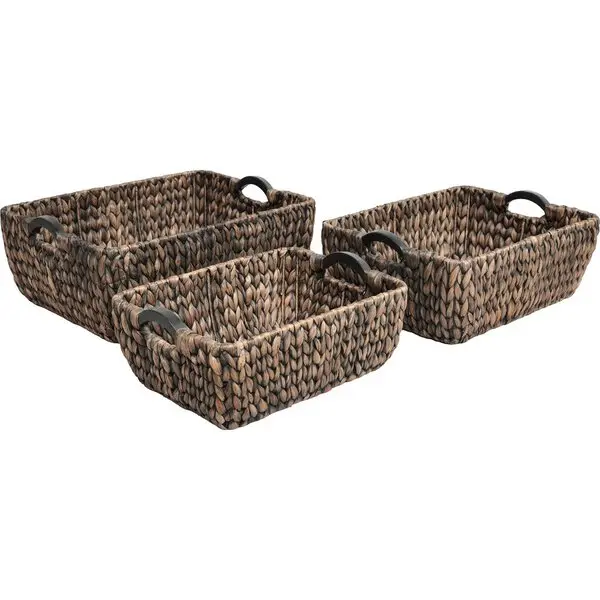 HAPPIMESS Astor Handwoven Water Hyacinth Nesting Storage Baskets With Wood Handles - Brown