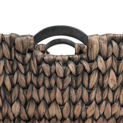 HAPPIMESS Astor Handwoven Water Hyacinth Nesting Storage Baskets With Wood Handles - Brown