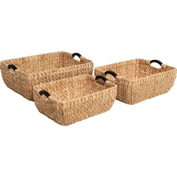 HAPPIMESS Astor Handwoven Water Hyacinth Nesting Storage Baskets With Wood Handles - Natural