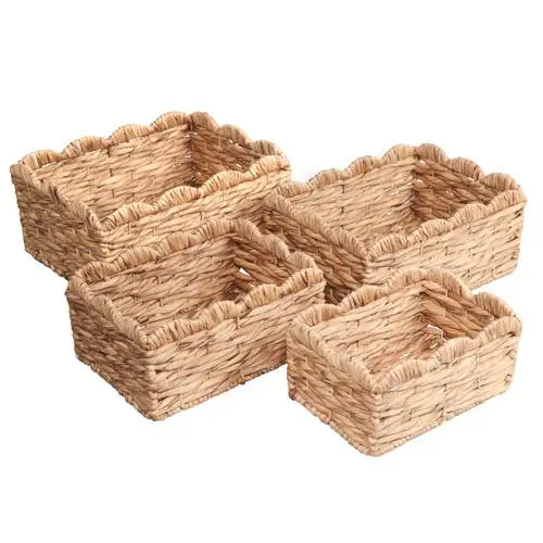 HAPPIMESS Coral Handwoven Water Hyancinth Scalloped Edge Nesting Storage Baskets - Natural