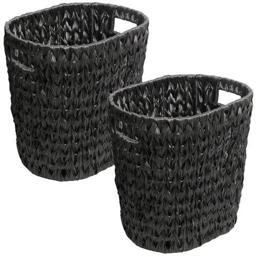 HAPPIMESS Resin 4.5-gallon Tapered Oval Wicker Watebasket With Handles - Black