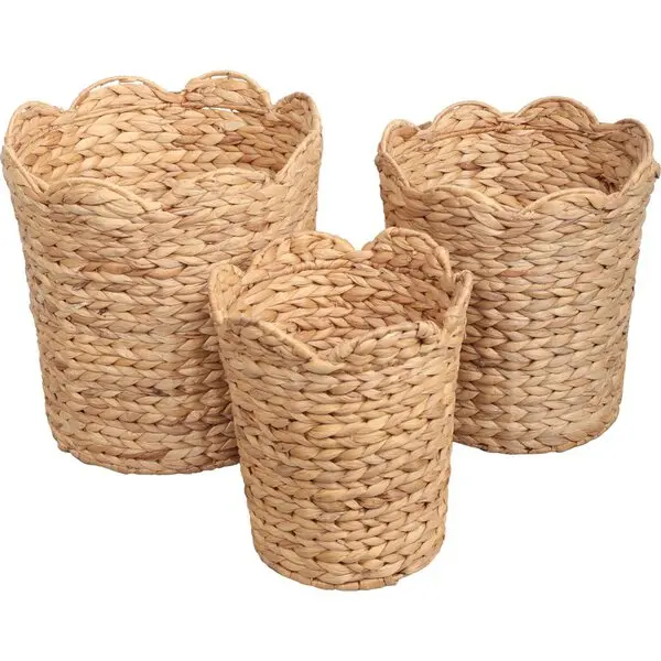 HAPPIMESS Calvin Handwoven Water Hyacinth Scalloped Edge Nesting Baskets - Natural