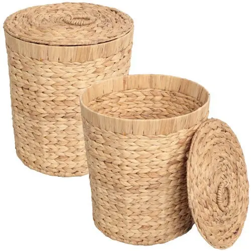 HAPPIMESS Handwoven Water Hyacinth 5.7-gallon Tapered Round Wicker Watebasket With Lid - Natural