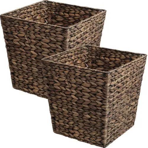 HAPPIMESS Handwoven Water Hyacinth 4.8-gallon Tapered Square Wicker Watebasket - Brown