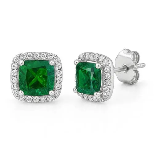 DONATELLO GIAN Sterling Silver Created Emerald Halo Earrings - Green
