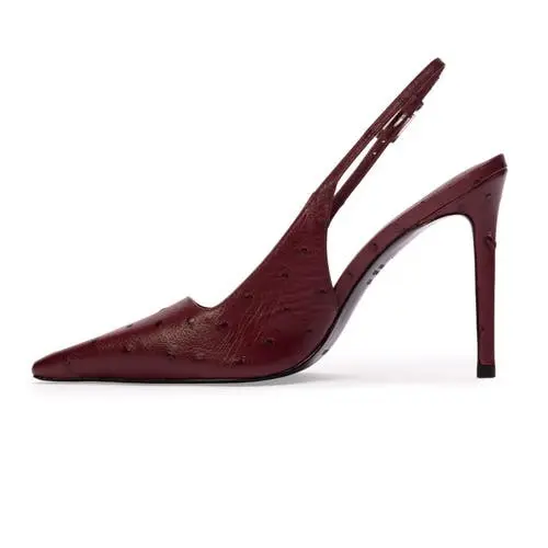 BLACK SUEDE STUDIO Lainey 100 Ostrich Pumps - Ruby Ostrich Leather