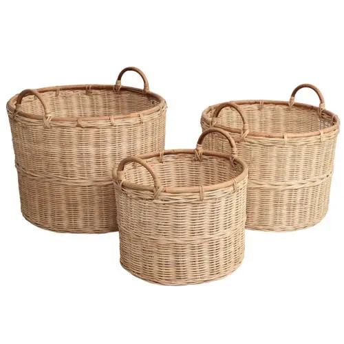 HAPPIMESS Vista Handwoven Rattan Nesting Storage Baskets With Handles - Natural