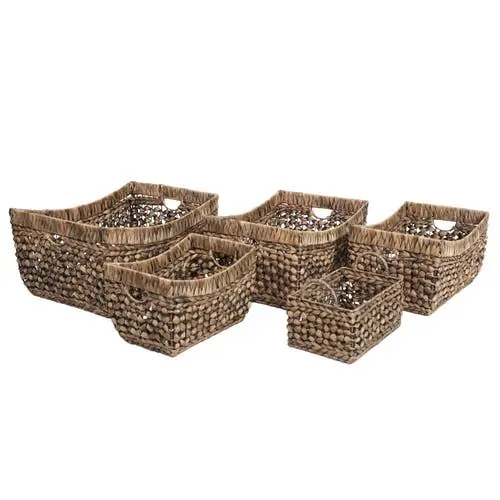 HAPPIMESS Aria Handwoven Water Hyacinth Nesting Storage Baskets With Handles - Brown