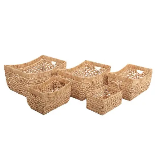 HAPPIMESS Aria Handwoven Water Hyacinth Nesting Storage Baskets With Handles - Natural