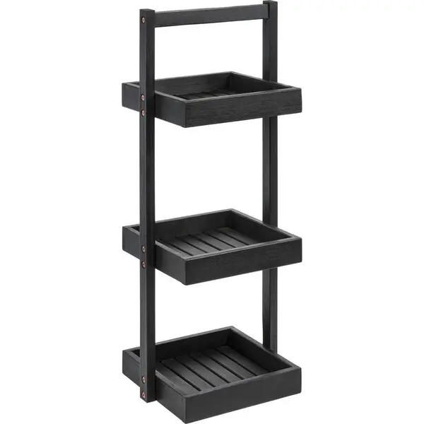 HAPPIMESS Tilly 30" Classic Rustic 3-tier Acacia Wood Freestanding Bathroom Shower Caddy - Black