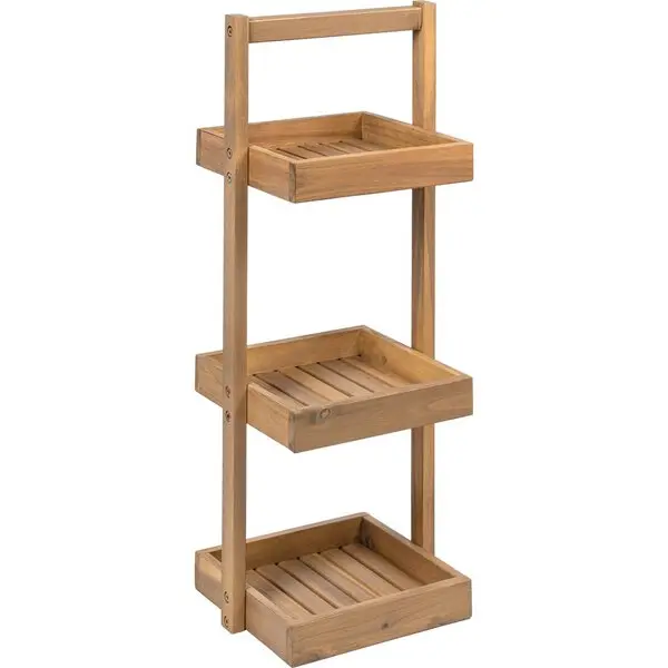 HAPPIMESS Tilly 30" Classic Rustic 3-tier Acacia Wood Freestanding Bathroom Shower Caddy - Light Teak