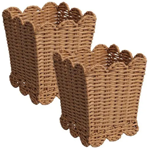 HAPPIMESS Resin 3.3-gallon Tapered Square Wicker Watebasket With Scalloped Edge - Natural
