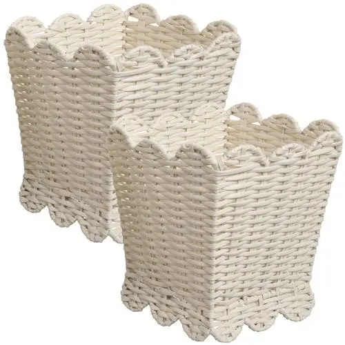 HAPPIMESS Resin 3.3-gallon Tapered Square Wicker Watebasket With Scalloped Edge - White