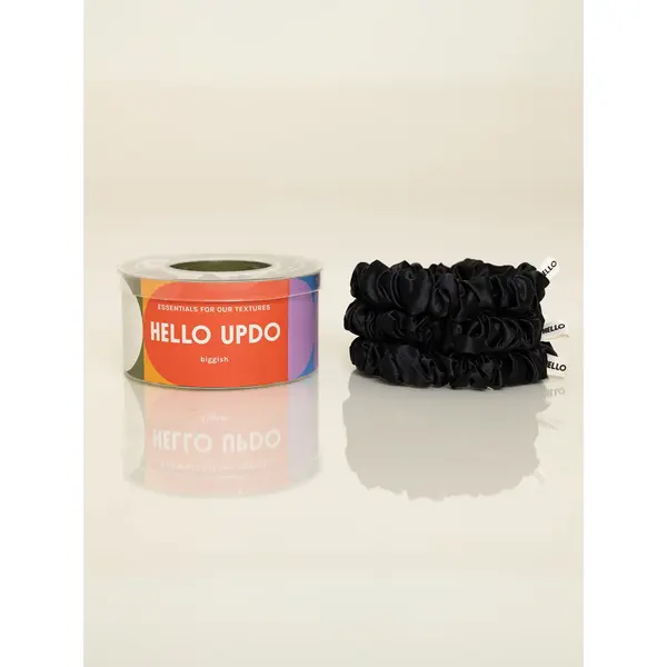 HELLO UPDO Flora Silk Scrunchie Set - Black