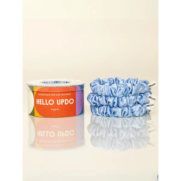 HELLO UPDO Flora Silk Scrunchie Set - Light Blue